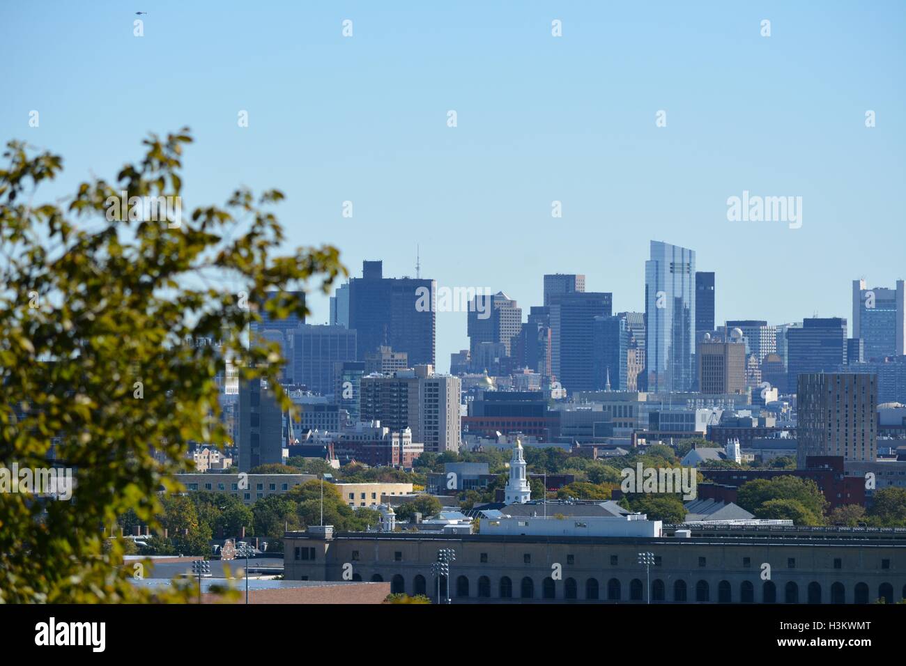 The Boston skyline with Autumn foliage, as seen from the Washington ...