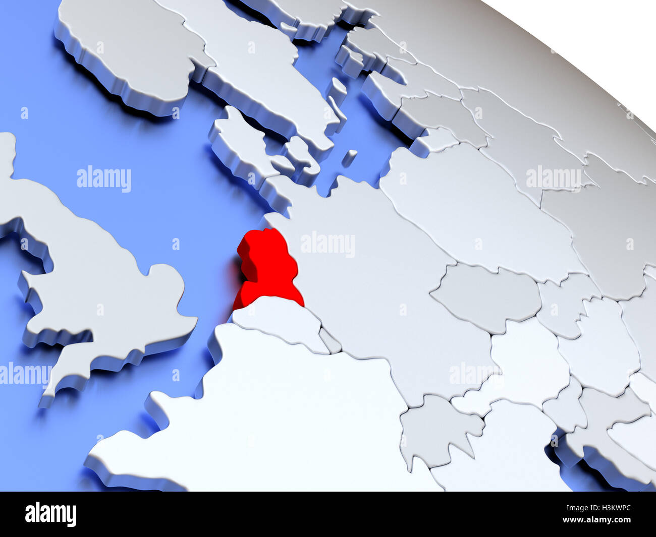 Map of Netherlands on elegant silver 3D globe with blue oceans. 3D ...