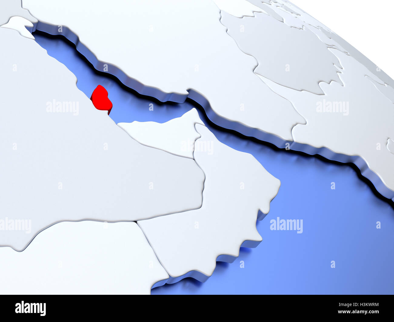 Map of Qatar on elegant silver 3D globe with blue oceans. 3D ...
