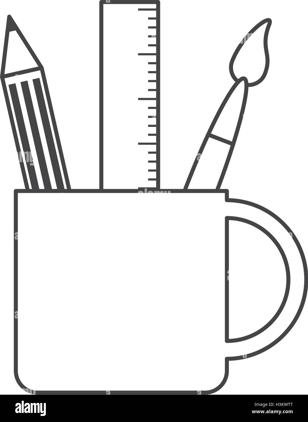 Ruler pencil paint brush inside hi-res stock photography and images - Alamy