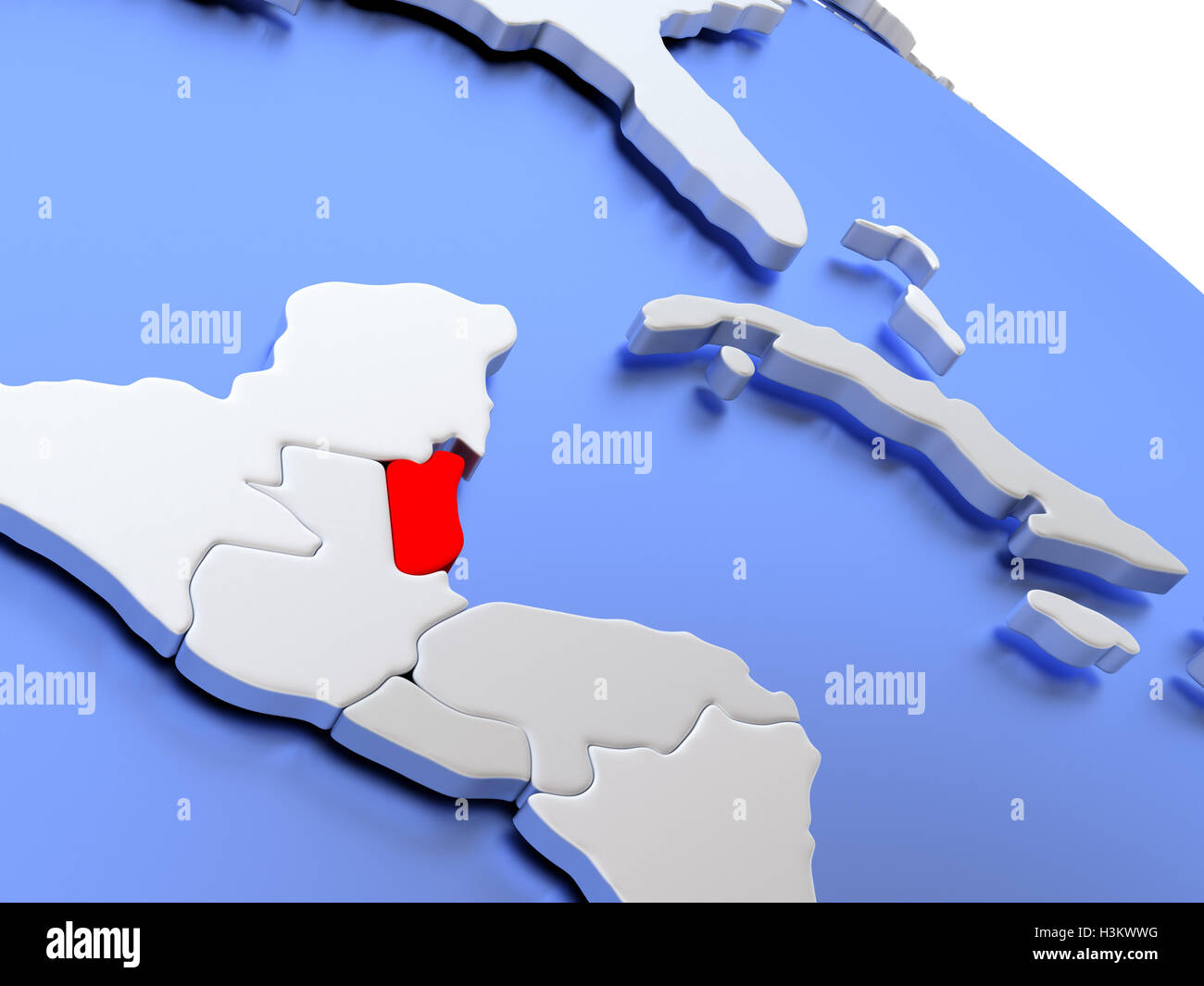 Map of Belize on elegant silver 3D globe with blue oceans. 3D ...