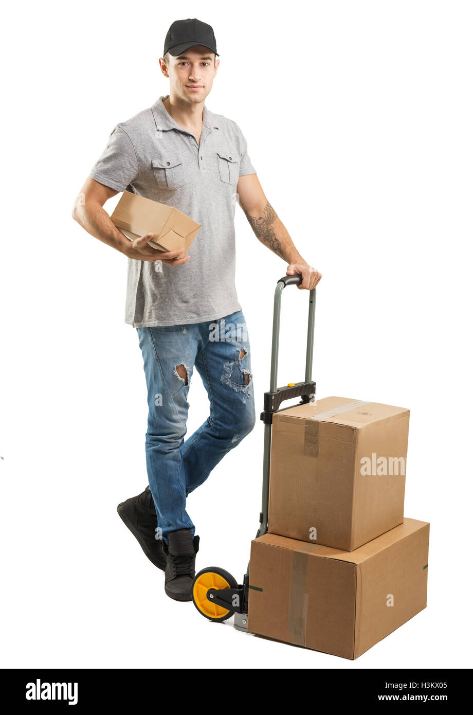 Courier hands of boxes, packages Stock Photo - Alamy