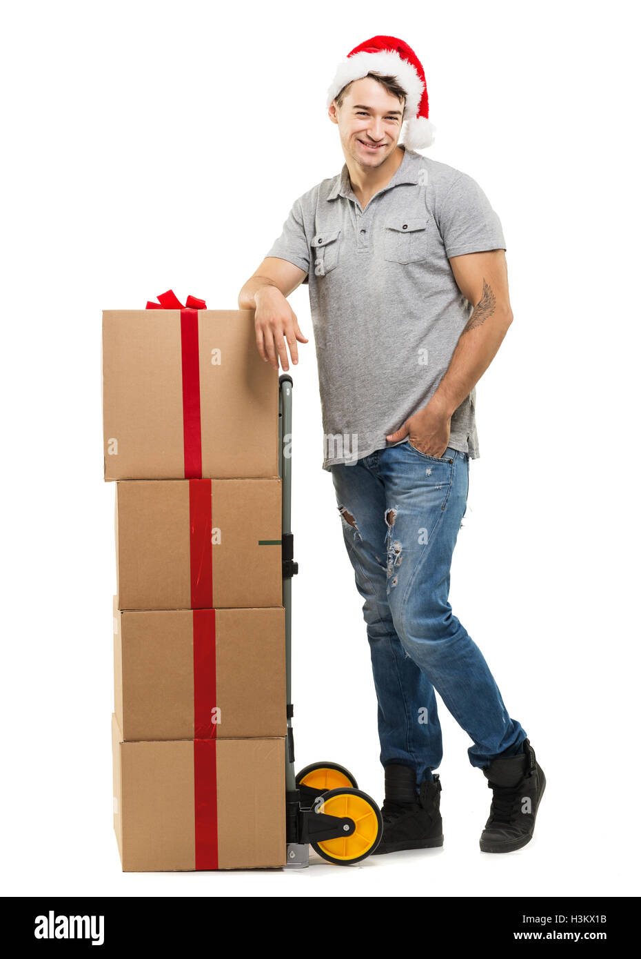 Warehouse worker with parcel box Cut Out Stock Images & Pictures - Alamy