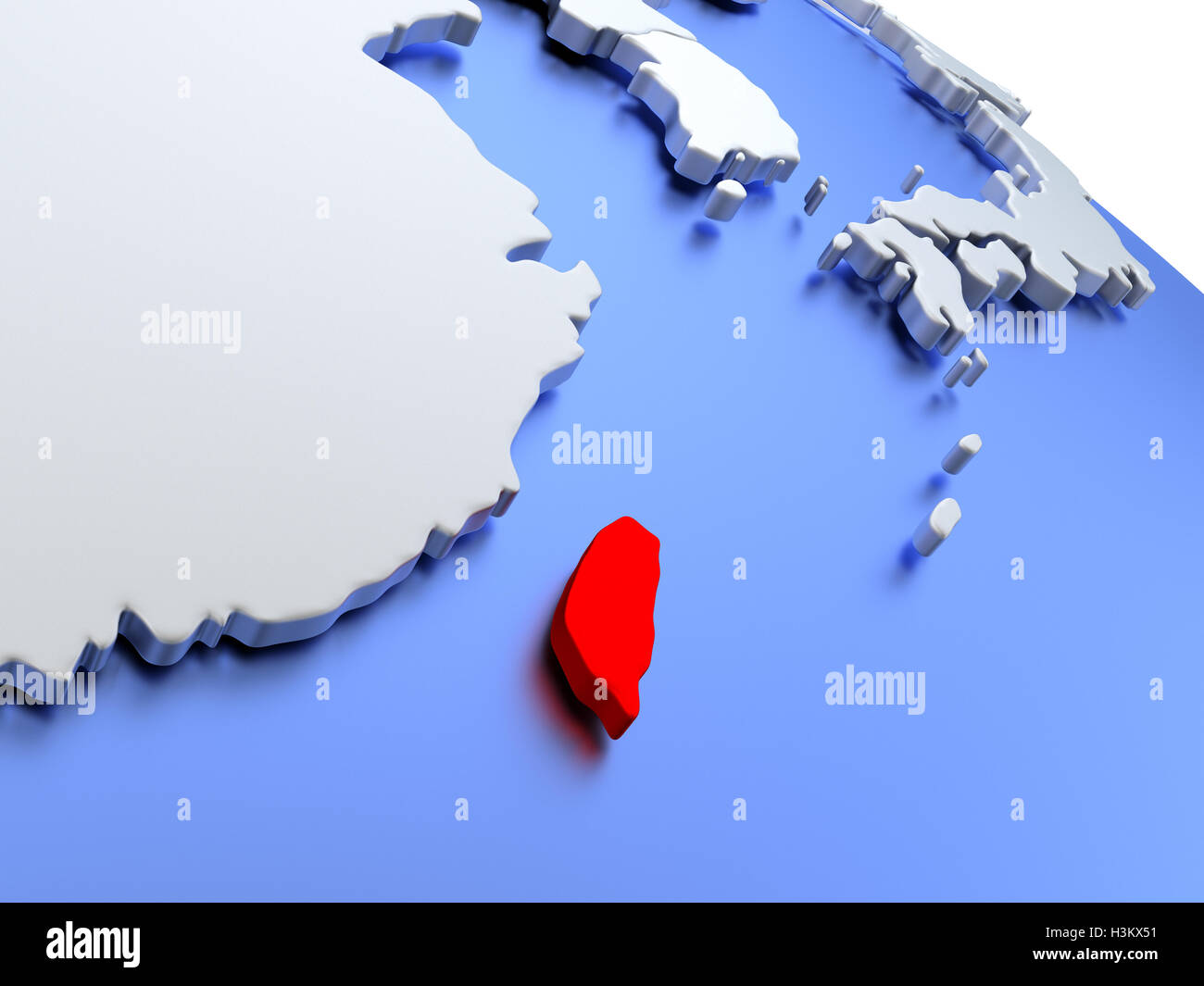 Map of Taiwan on elegant silver 3D globe with blue oceans. 3D ...