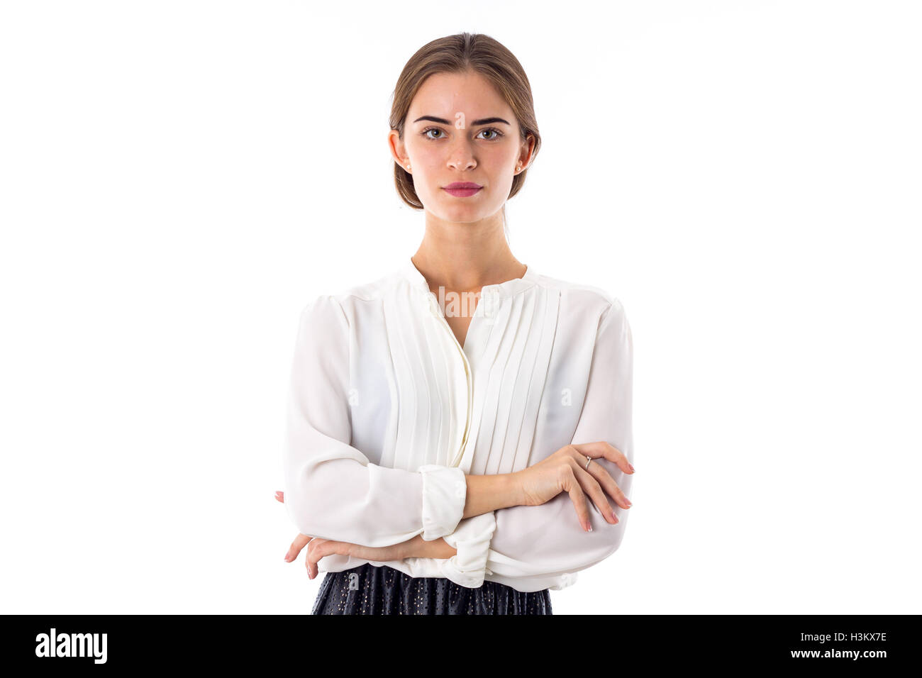 Woman crossing hands Stock Photo - Alamy