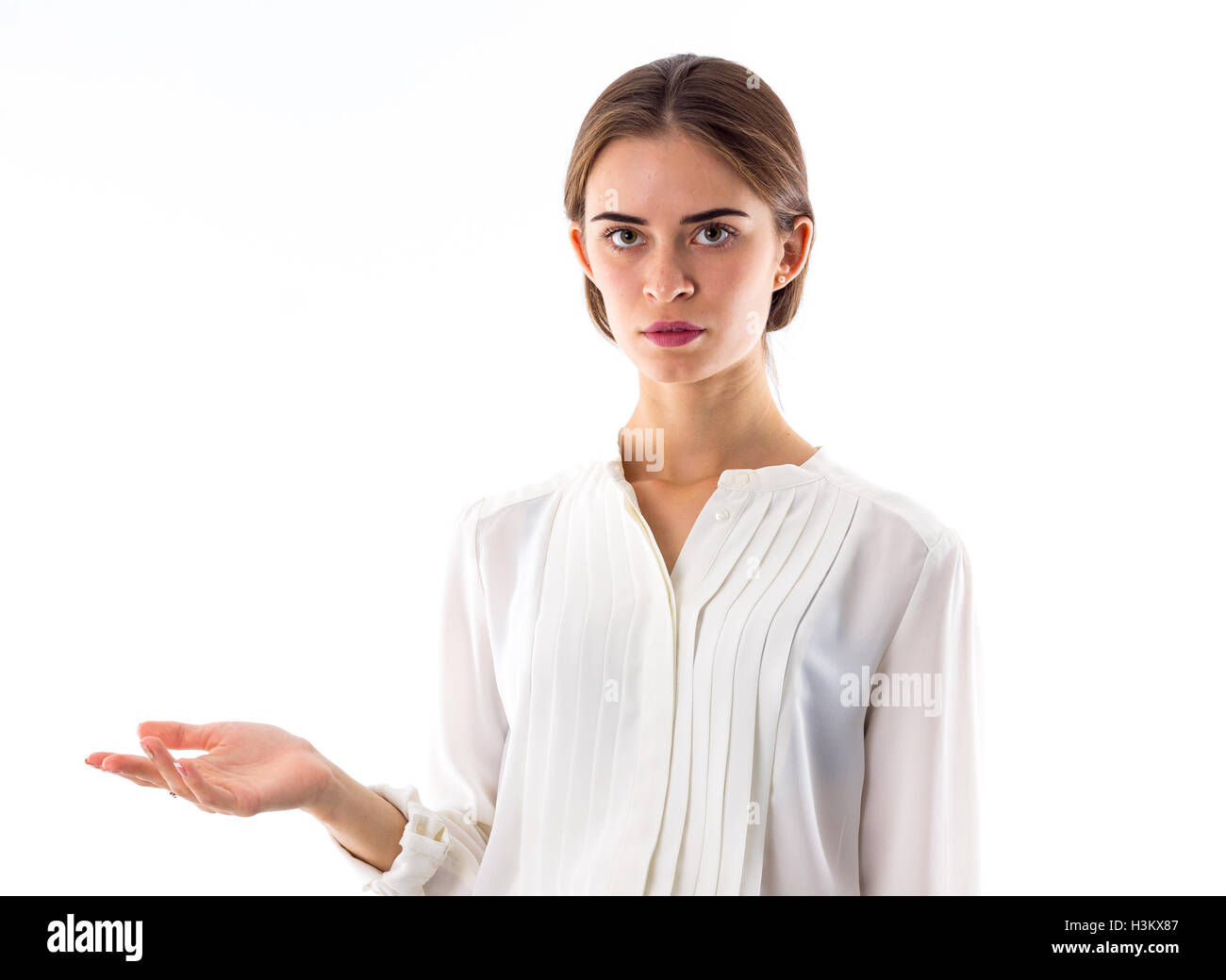 Woman showing perplexity Stock Photo - Alamy
