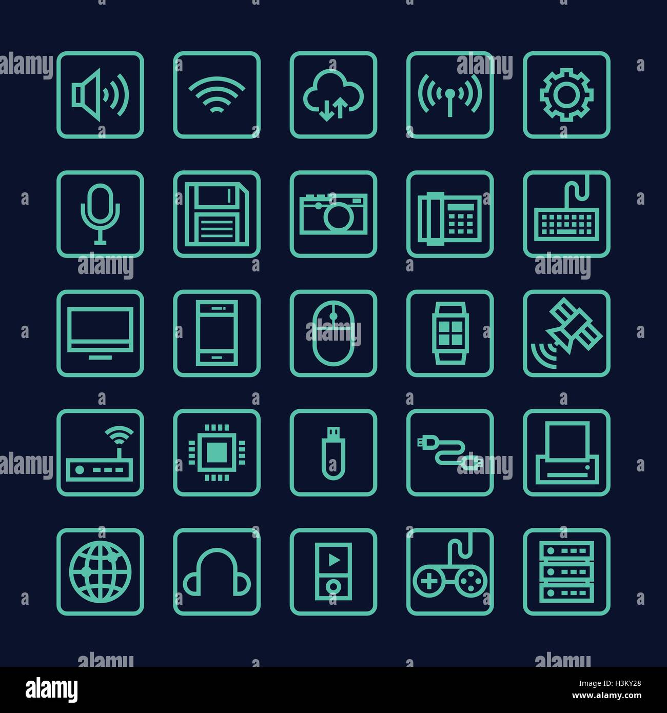 Collection of technology line icon isolated vector illustration Stock ...