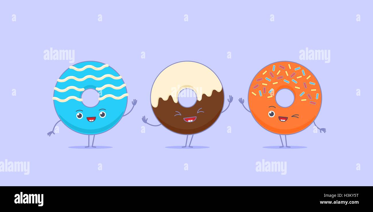 Three kawaii donuts waving their hands and greeting Stock Vector Image ...