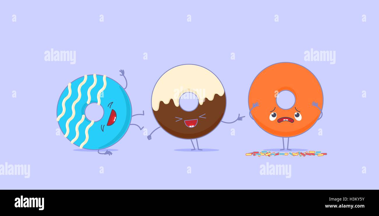 Two kawaii donuts is laughing at another one because its sprinkles has ...