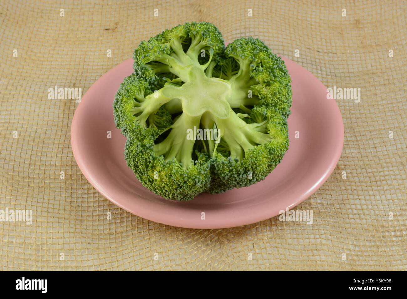 Head of broccoli on small pink plate Stock Photo - Alamy