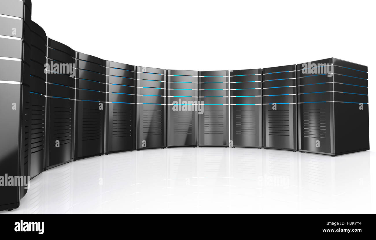 3D illustration of network workstation servers isolated on white ...