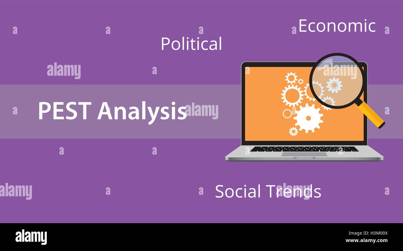 pest analysis concept with laptop and magnifying glass Stock Vector ...
