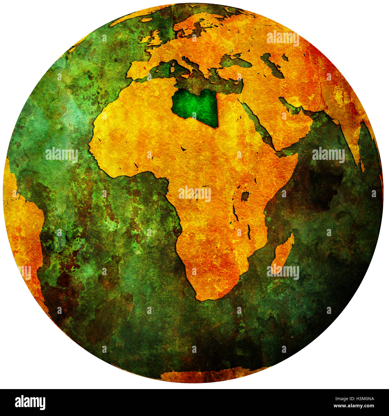 libya territory with flag on map of globe Stock Photo - Alamy