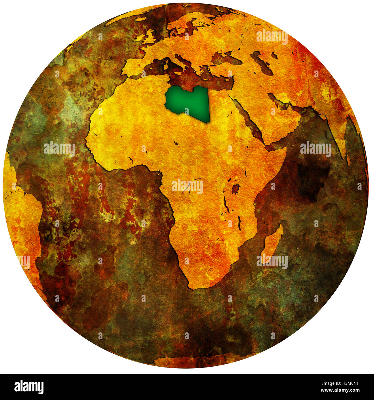 libya territory with flag on map of globe Stock Photo - Alamy