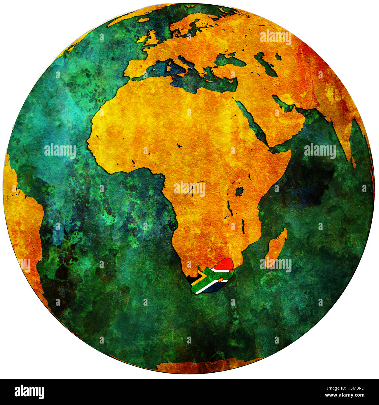 south africa territory with flag on map of globe Stock Photo - Alamy