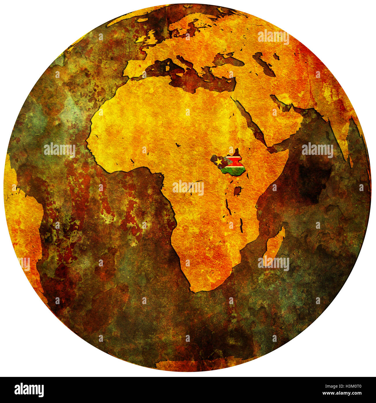 south sudan territory with flag on map of globe Stock Photo - Alamy