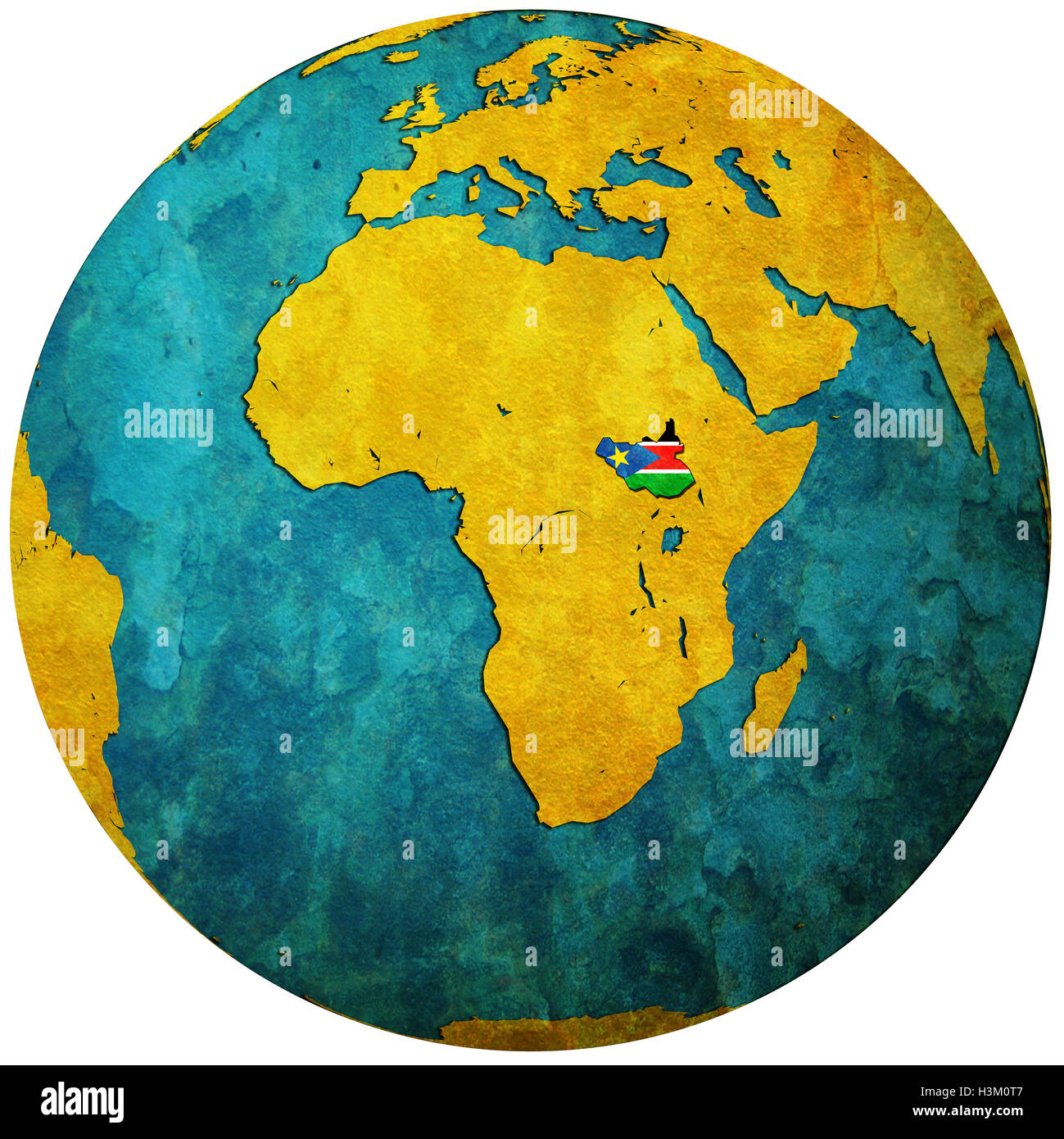 south sudan territory with flag on map of globe Stock Photo - Alamy