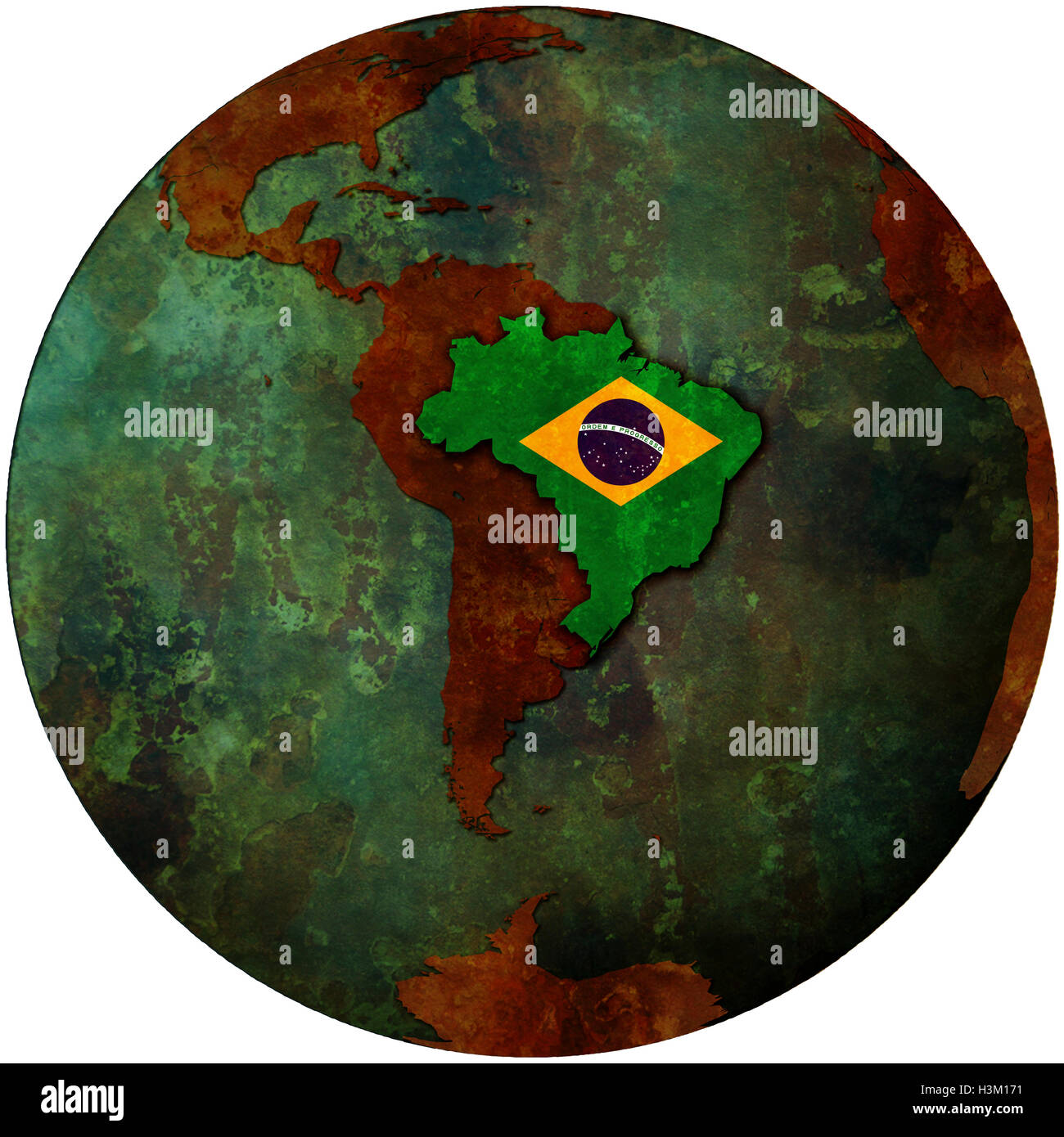 brazil flag on map of earth globe Stock Photo - Alamy