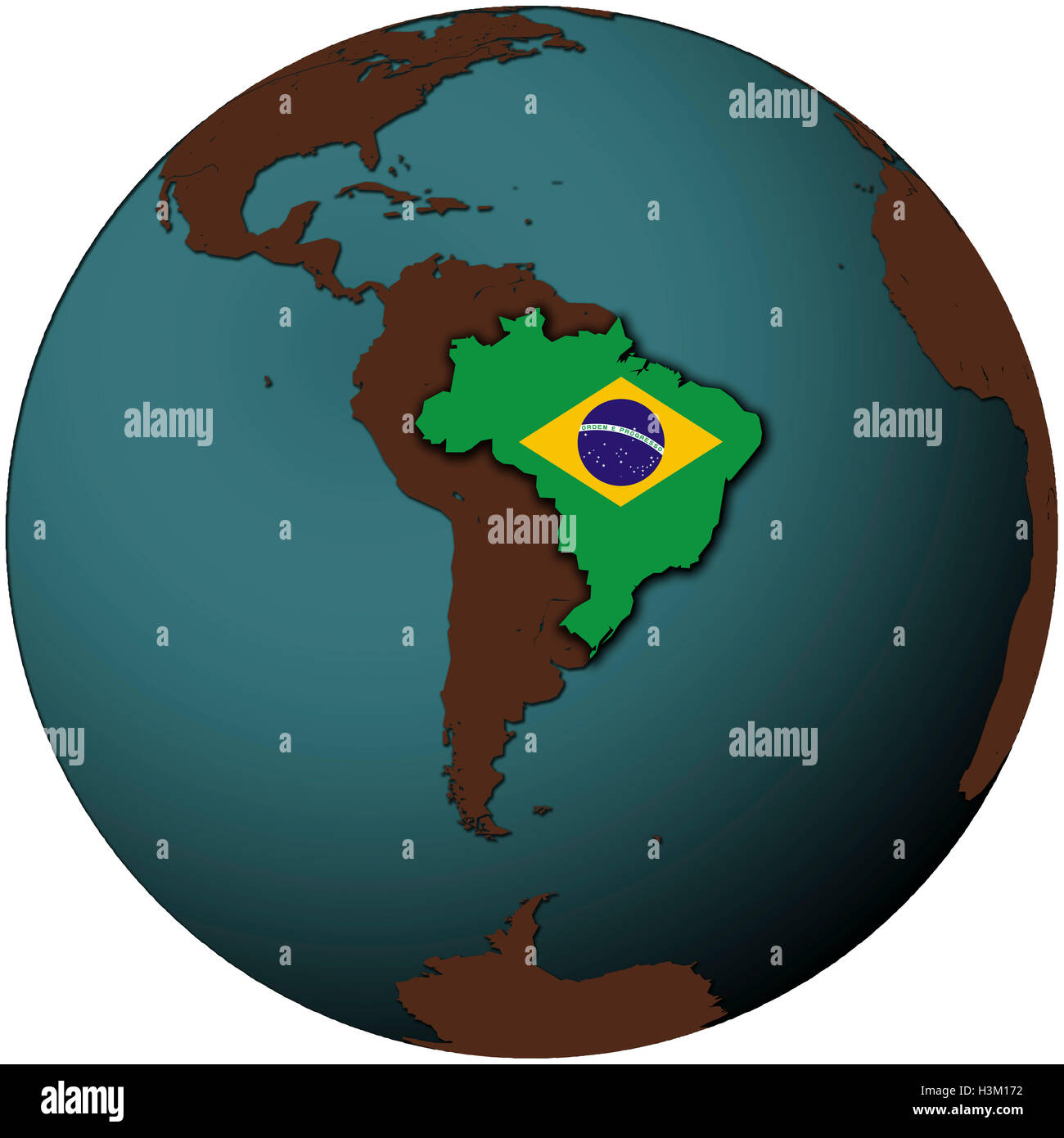 brazil flag on map of earth globe Stock Photo - Alamy