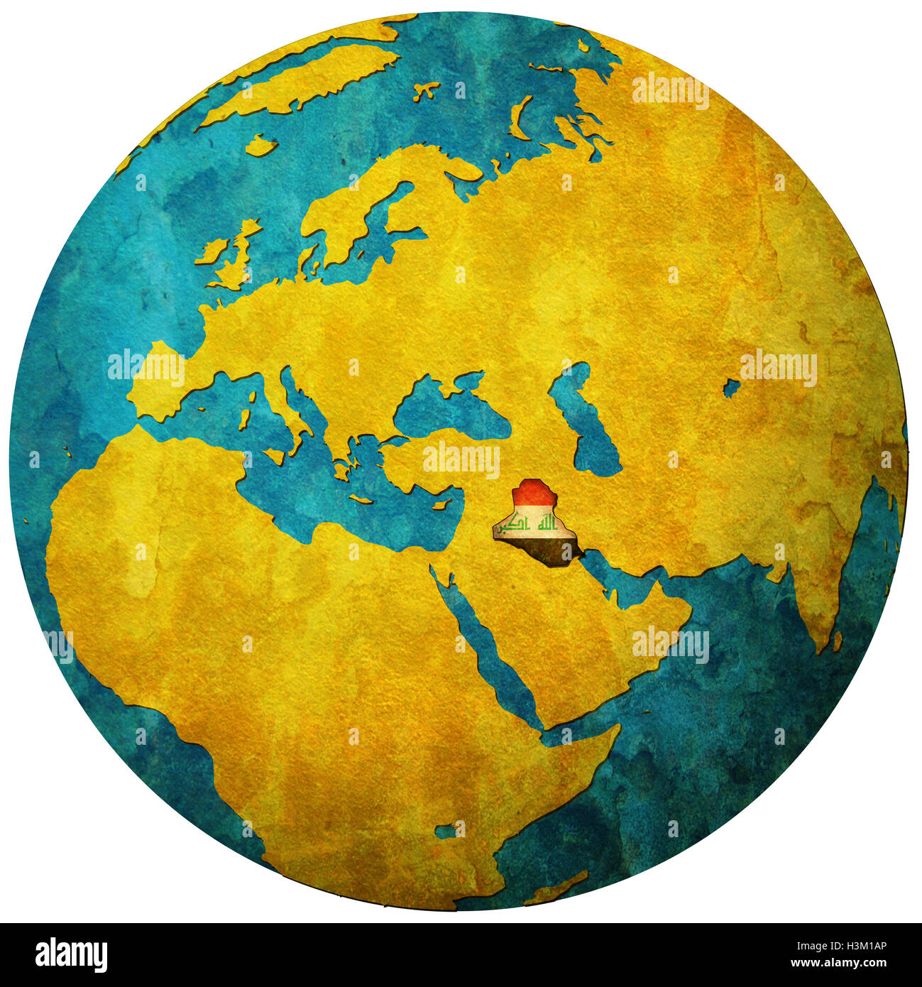 iraq territory with flag on map of globe isolated over white with path ...