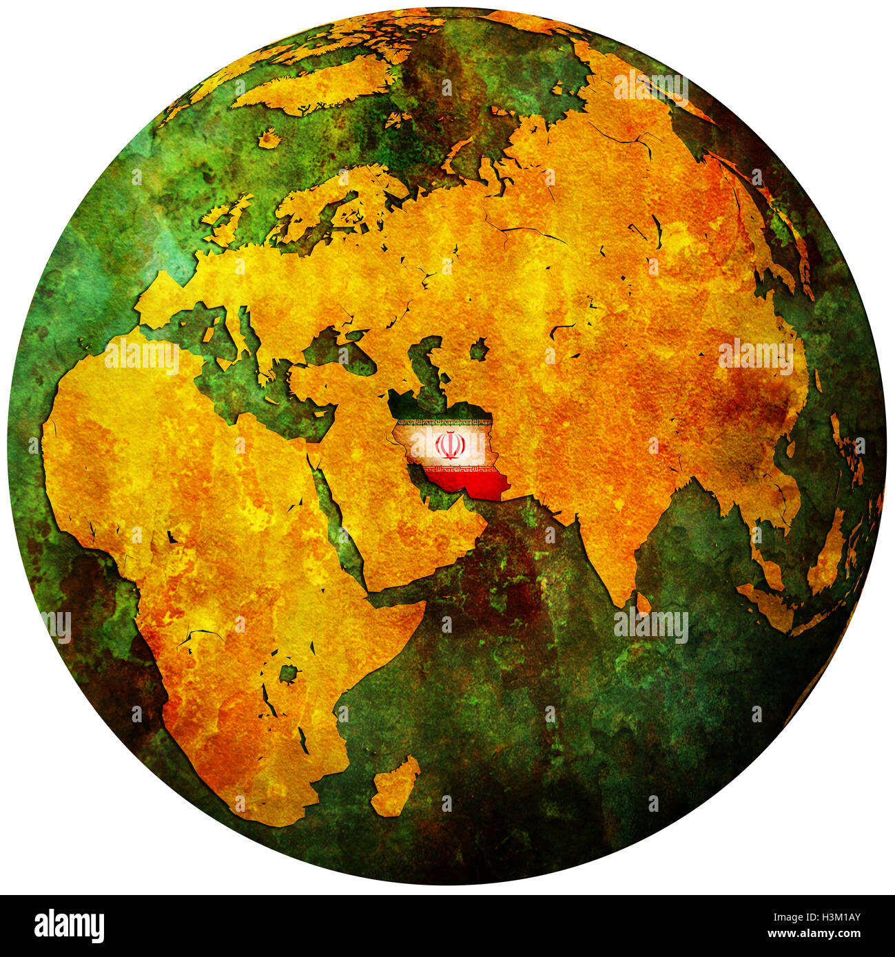 iran territory with flag on map of globe Stock Photo - Alamy
