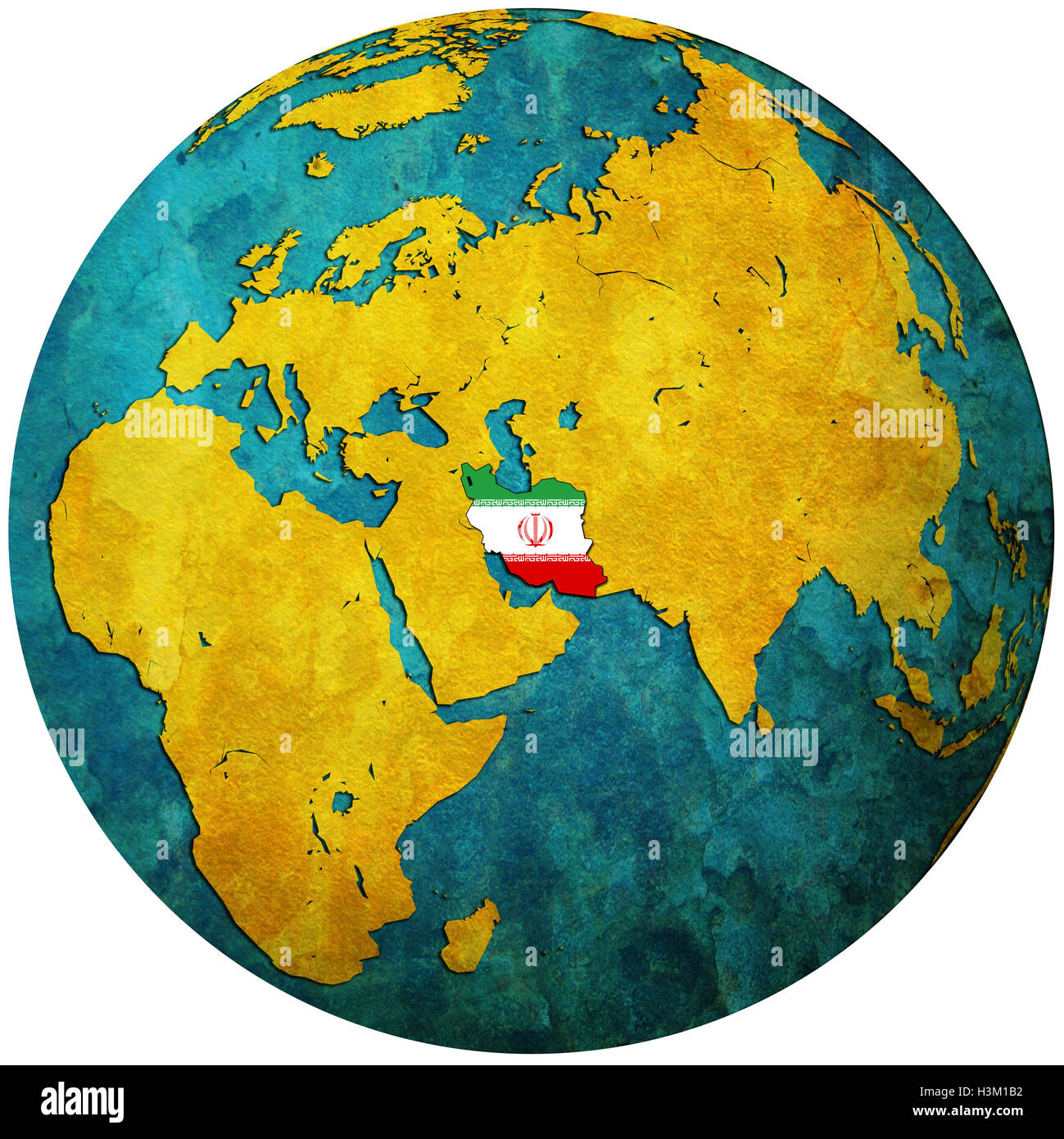 iran territory with flag on map of globe Stock Photo - Alamy