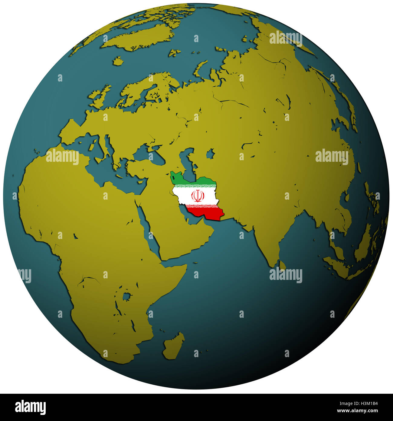 iran territory with flag on map of globe Stock Photo - Alamy