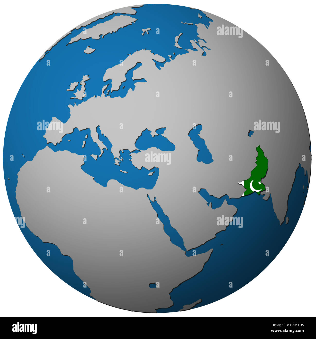 pakistan territory with flag on map of globe isolated over white with ...