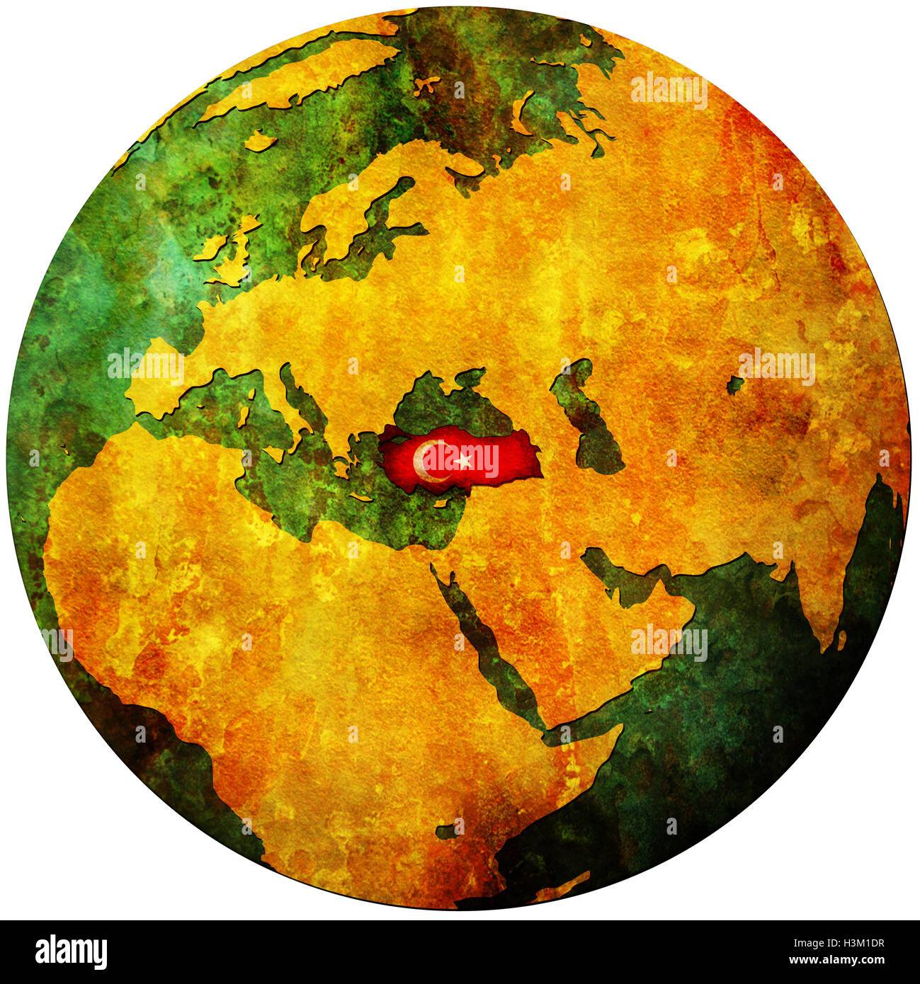 turkey territory with flag on map of globe Stock Photo - Alamy
