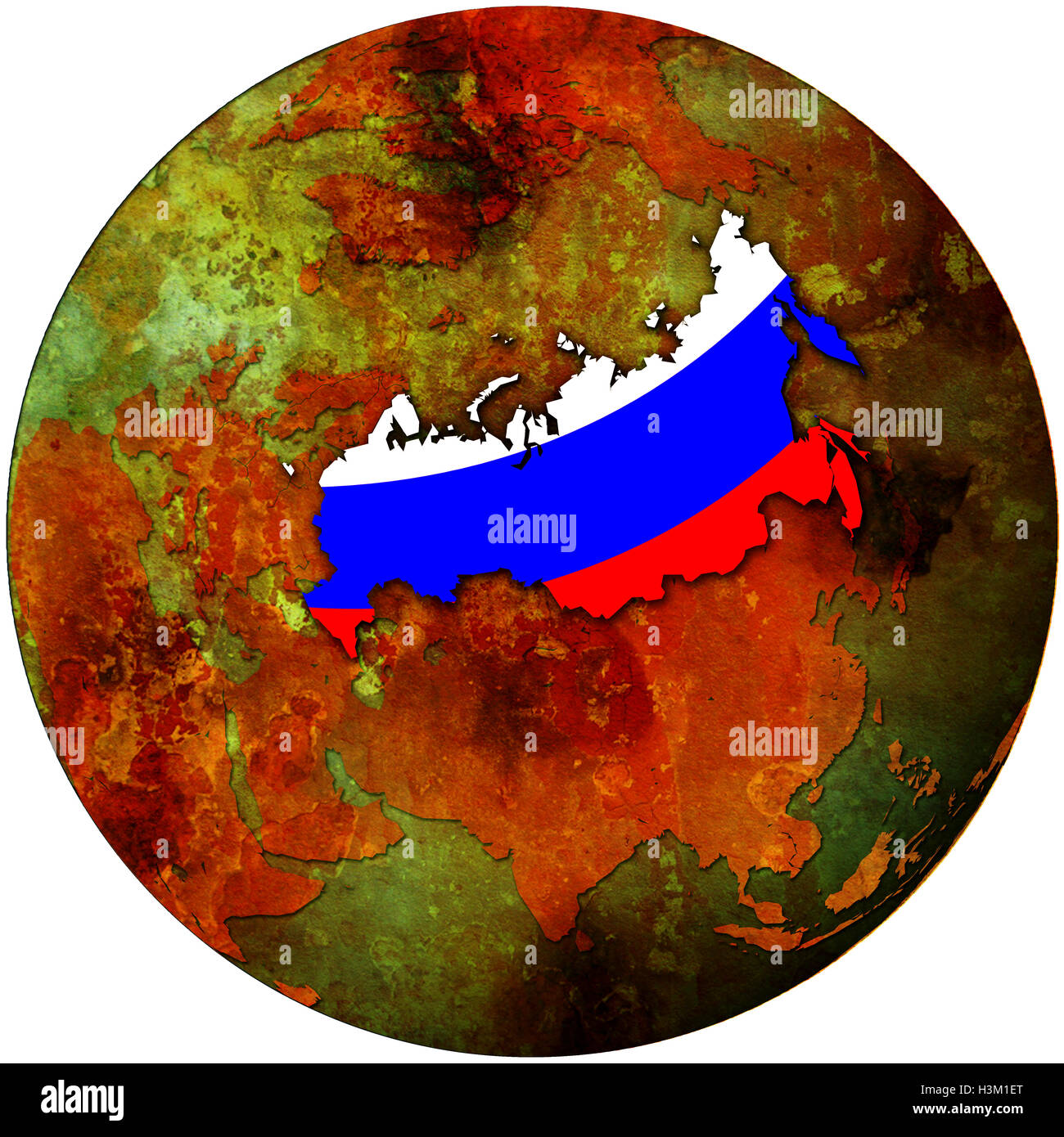 russia flag on map of earth globe Stock Photo - Alamy