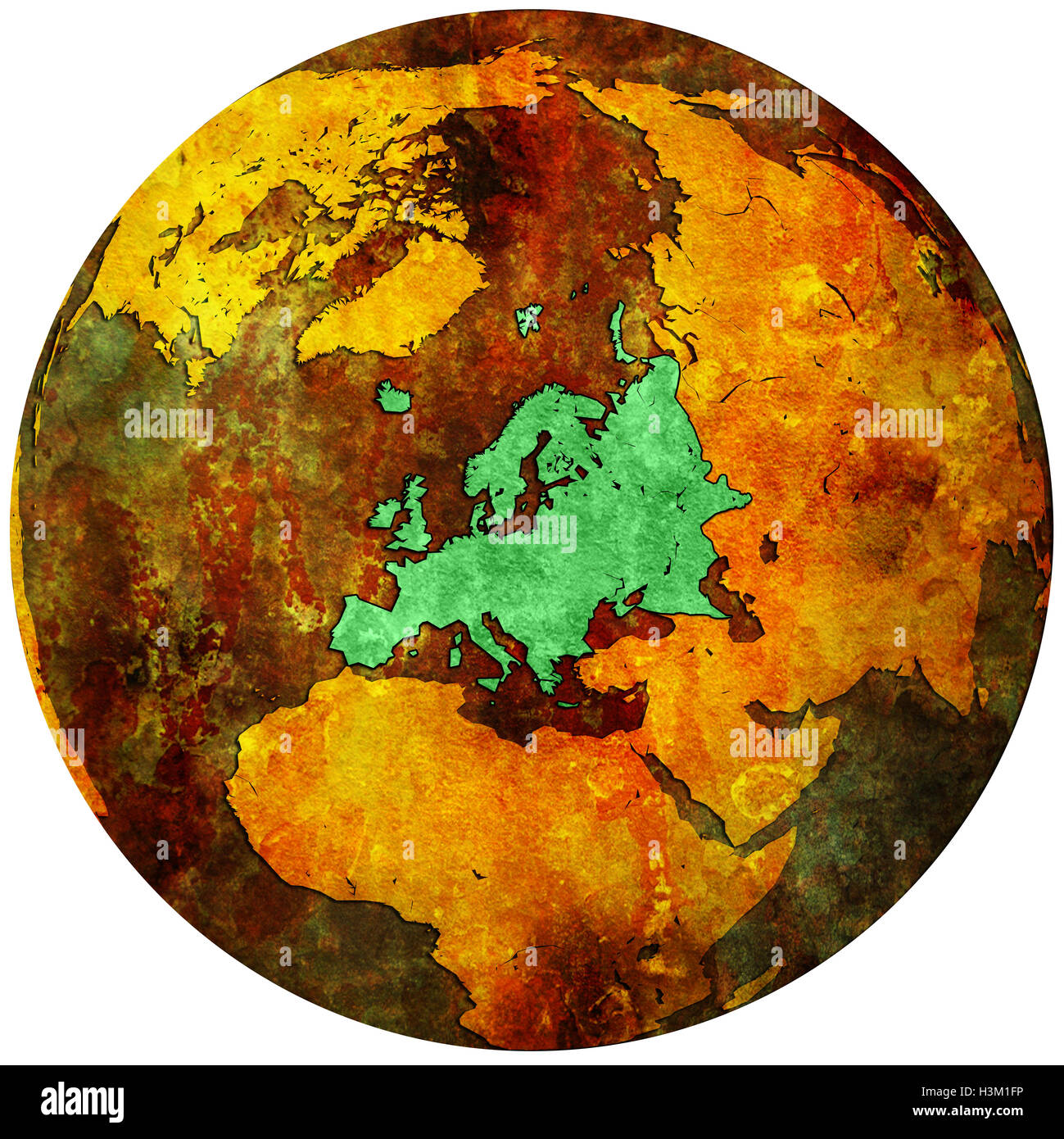 europe territory on map of globe(orthographic projection Stock Photo ...
