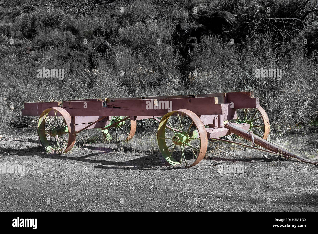 old steel wagon frame used by pioneer in Western country, Utah, USA ...