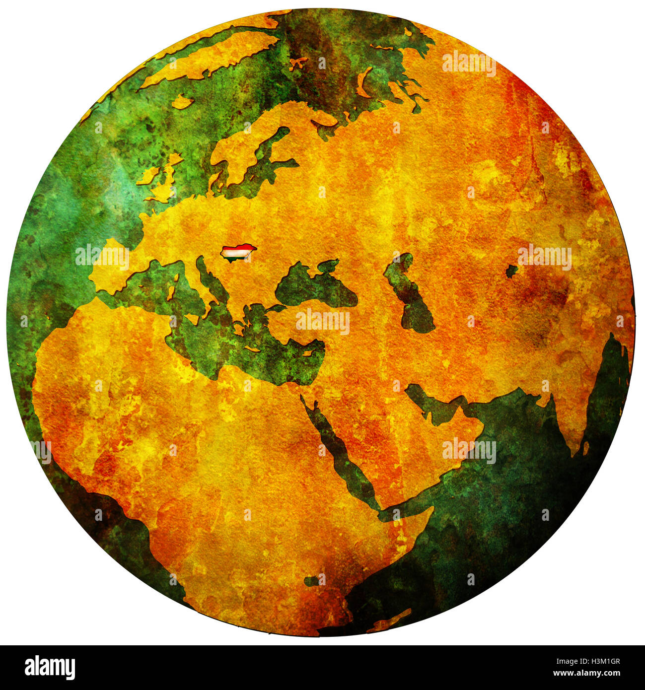 hungary territory with flag on map of globe Stock Photo - Alamy