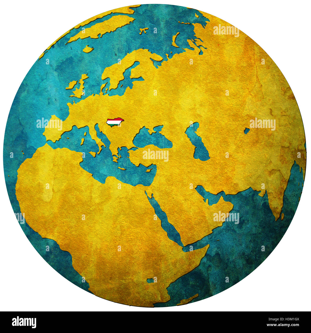 hungary territory with flag on map of globe Stock Photo - Alamy