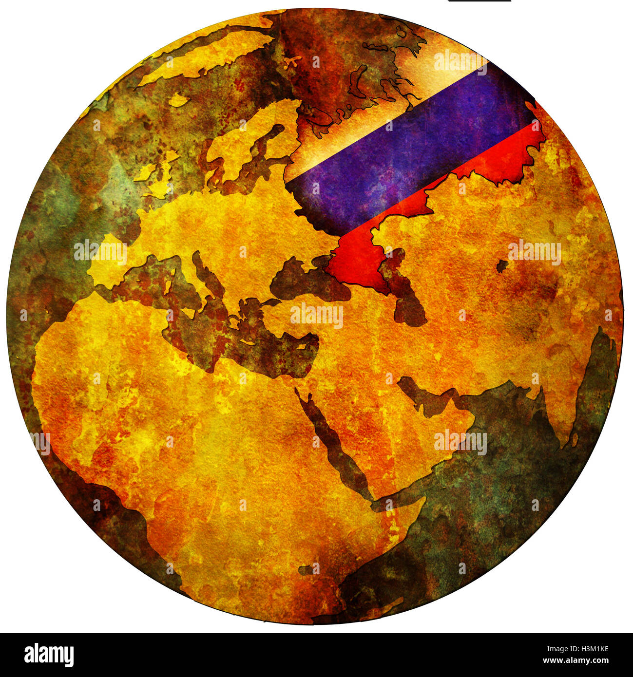 russia territory with flag on map of globe Stock Photo - Alamy