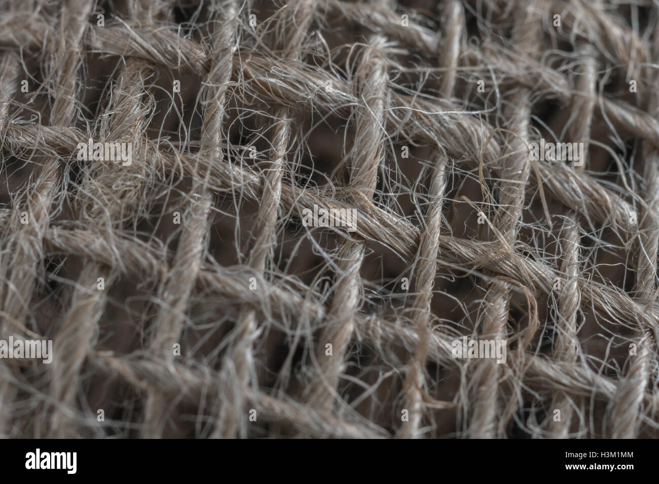 Macro-photo of natural fibre, jute-like, sacking material showing ...