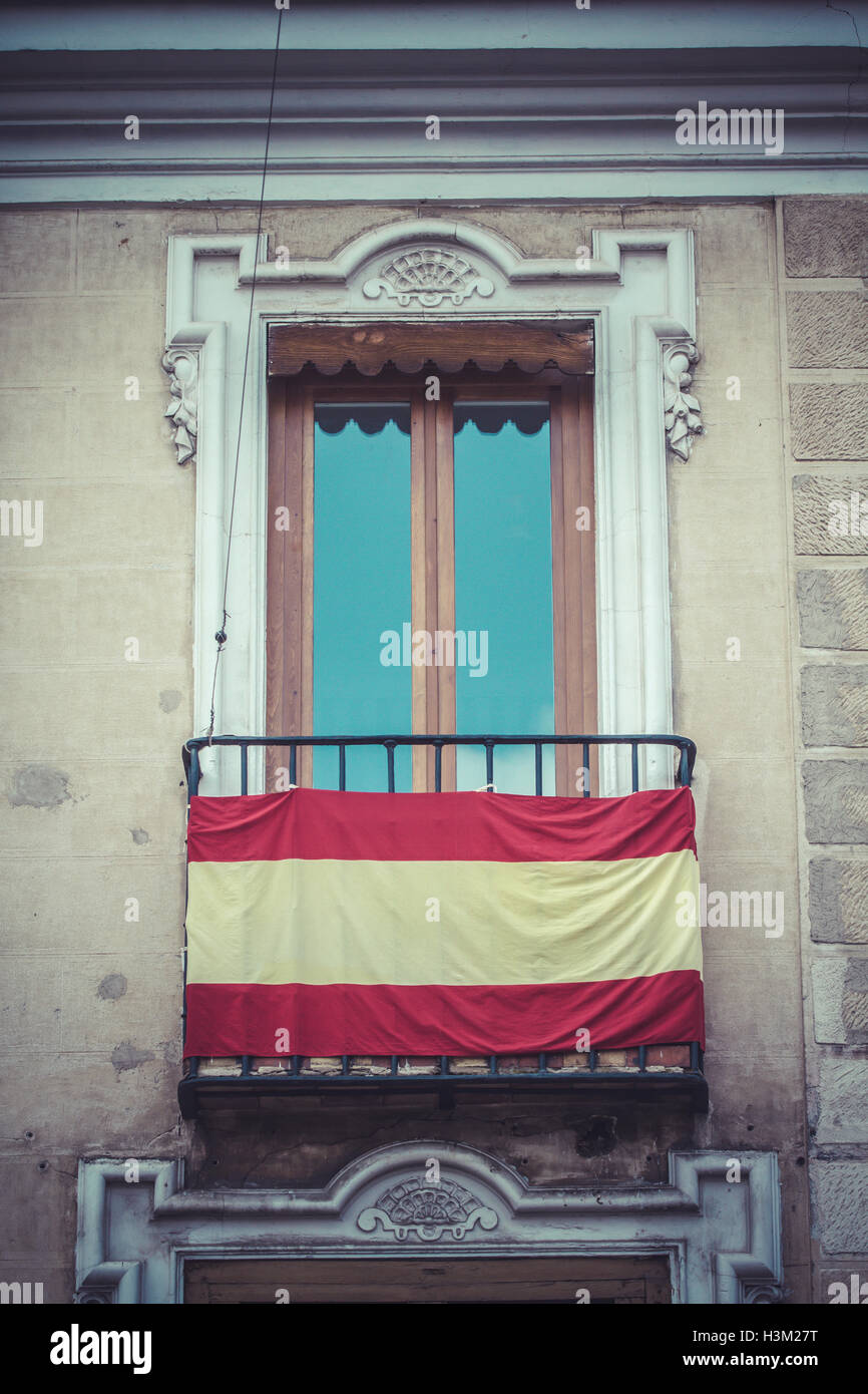 balconies with Spanish flags, Spain Stock Photo - Alamy
