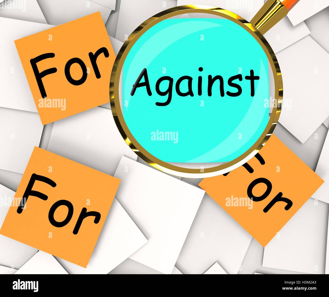 Against For Post-It Papers Mean Disagree With Or Support Stock Photo ...