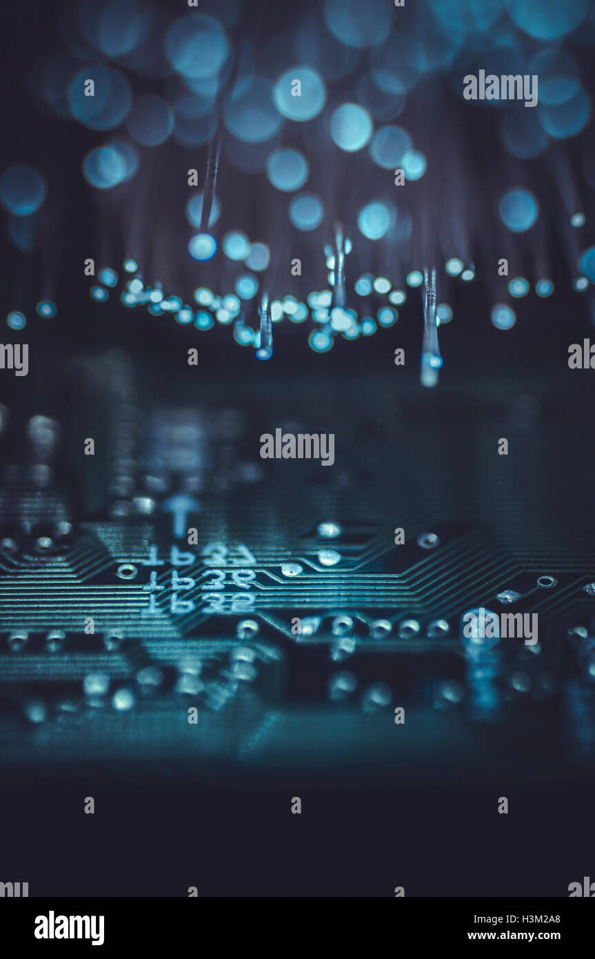 processor, plate of chips with fiber optic lights Stock Photo - Alamy