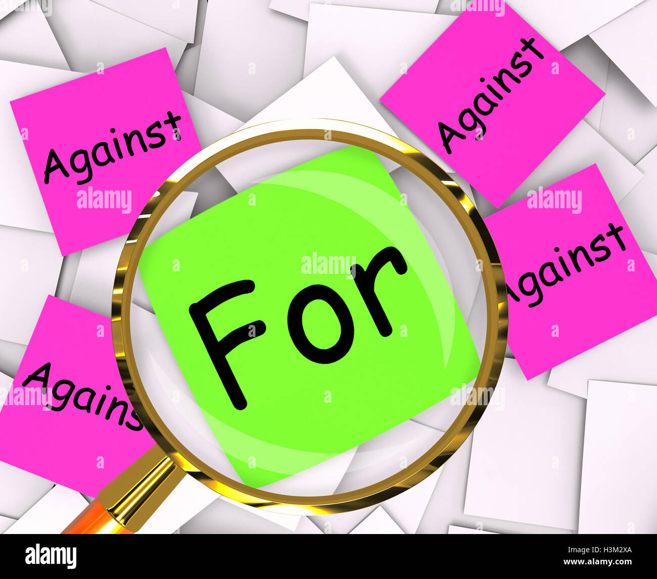 For Against Post-It Papers Mean In Favor Or Opposed Stock Photo - Alamy