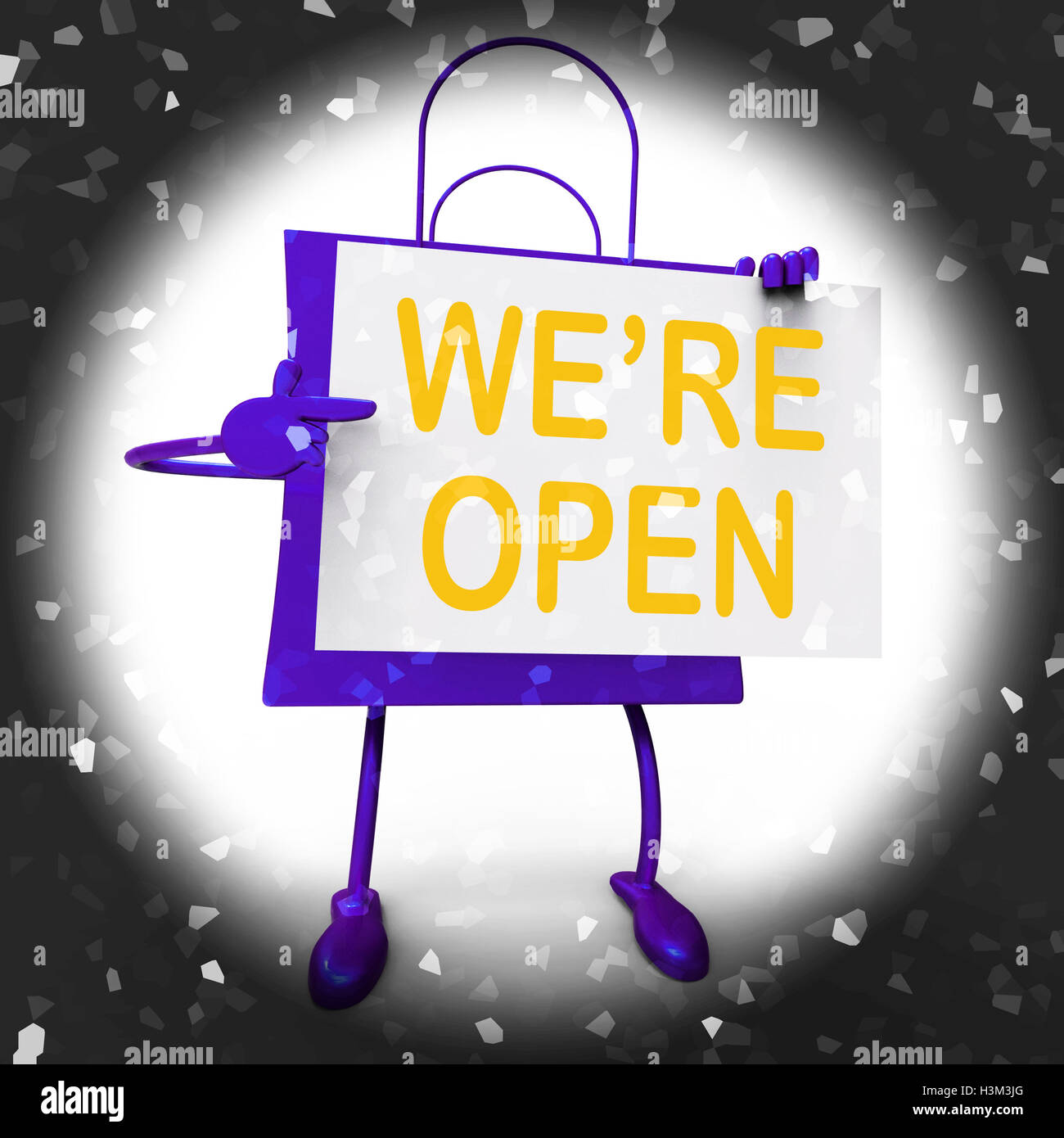 We're Open Sign on Shopping Bag Shows New Store Launch Or Openin Stock ...