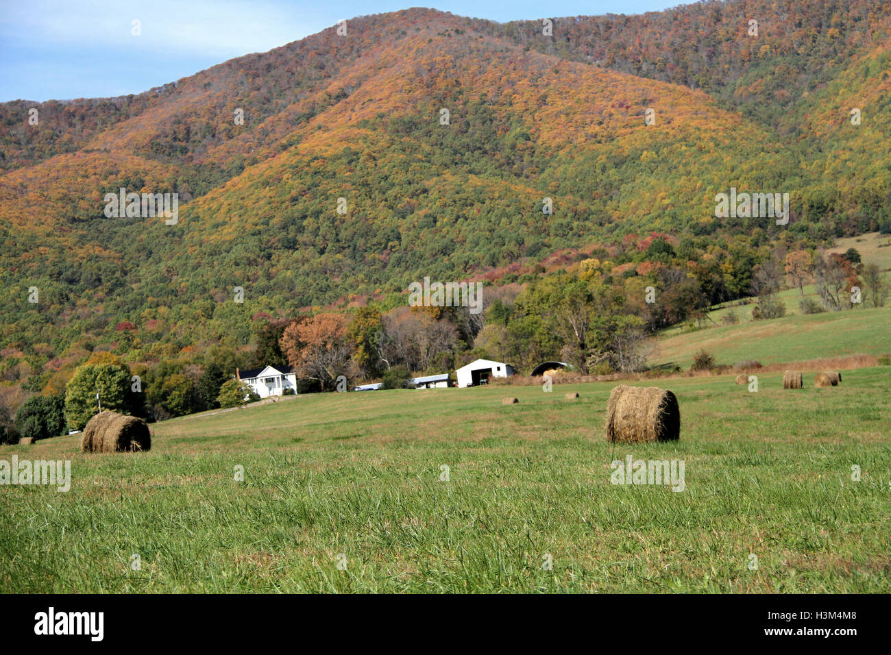 Fall landscape in Virginia, with hay bales and hills Stock Photo - Alamy
