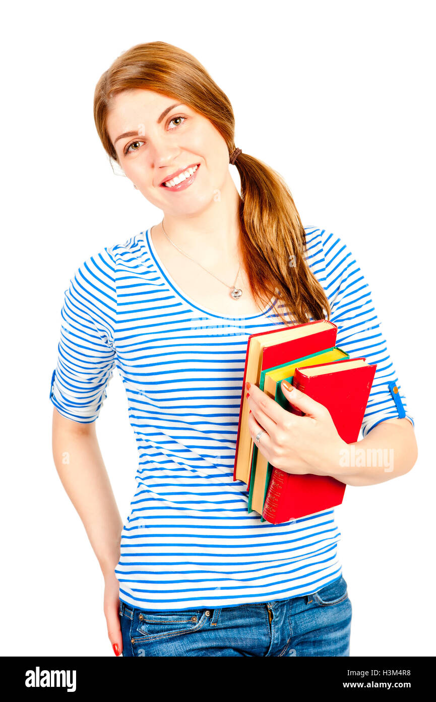 beautiful student with books smiling Stock Photo - Alamy