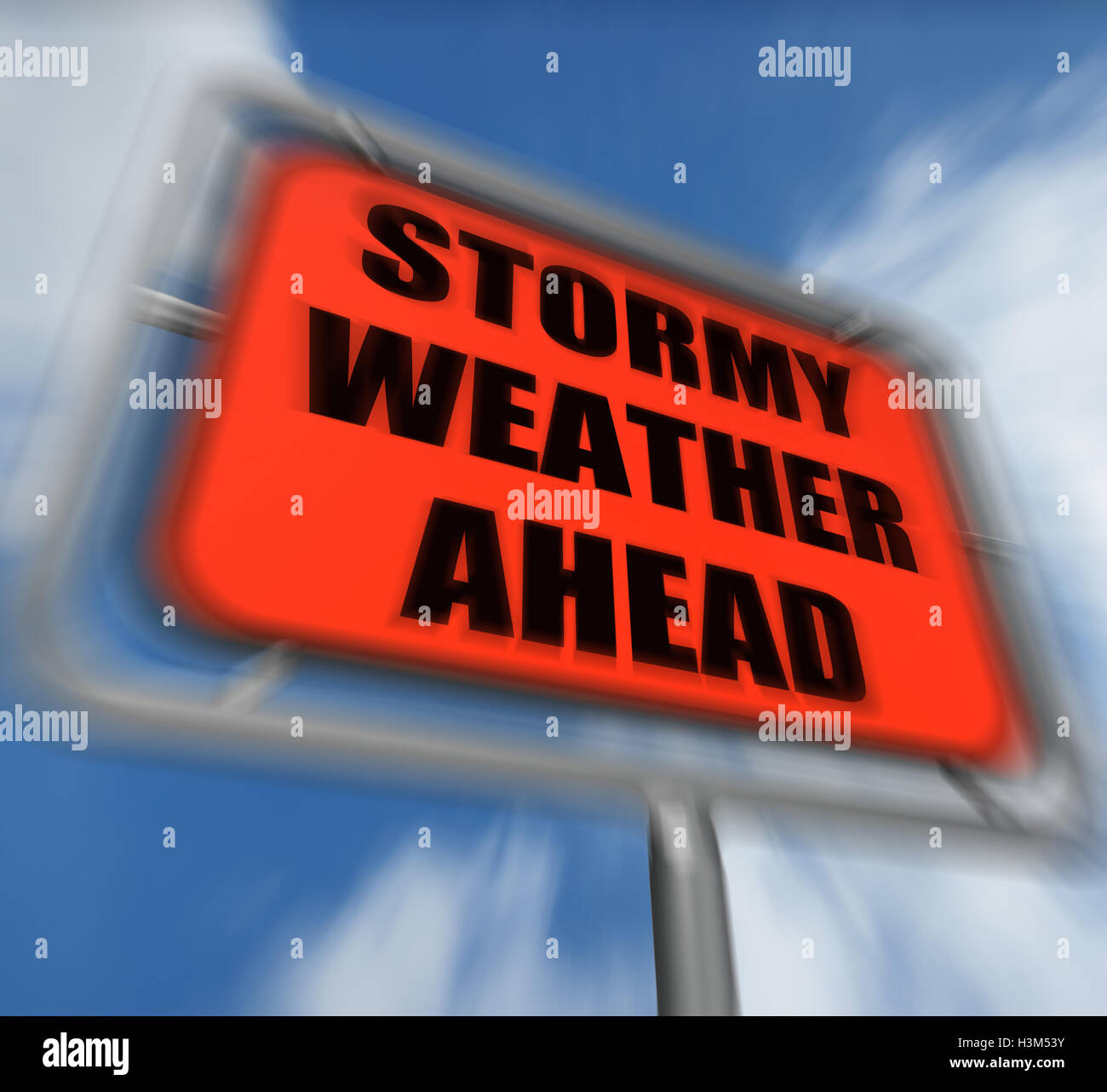 Stormy Weather Ahead Sign Displays Storm Warning or Danger Stock Photo ...