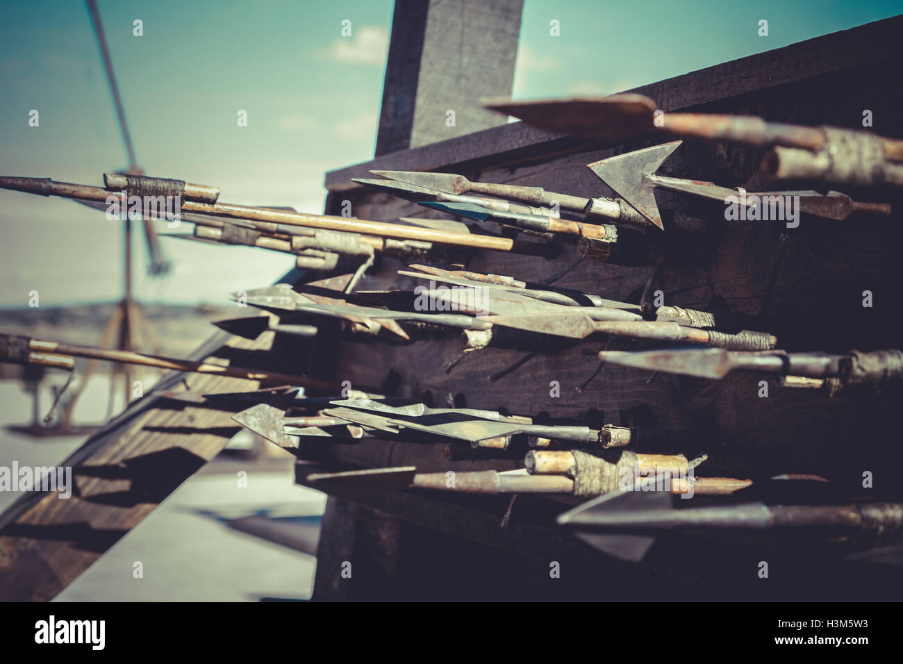 Medieval siege weapons, crossbows, onagers, catapults and batter Stock ...