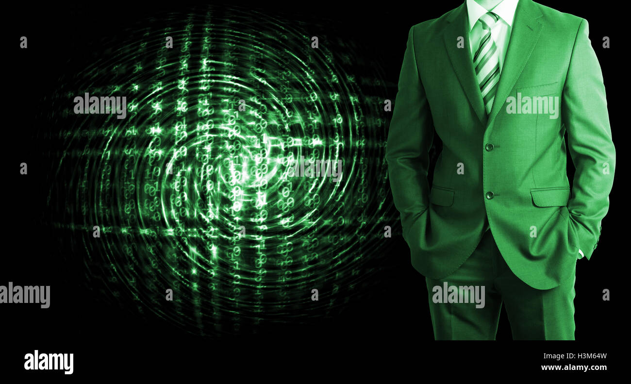 Businessman with background of digital code Stock Photo - Alamy