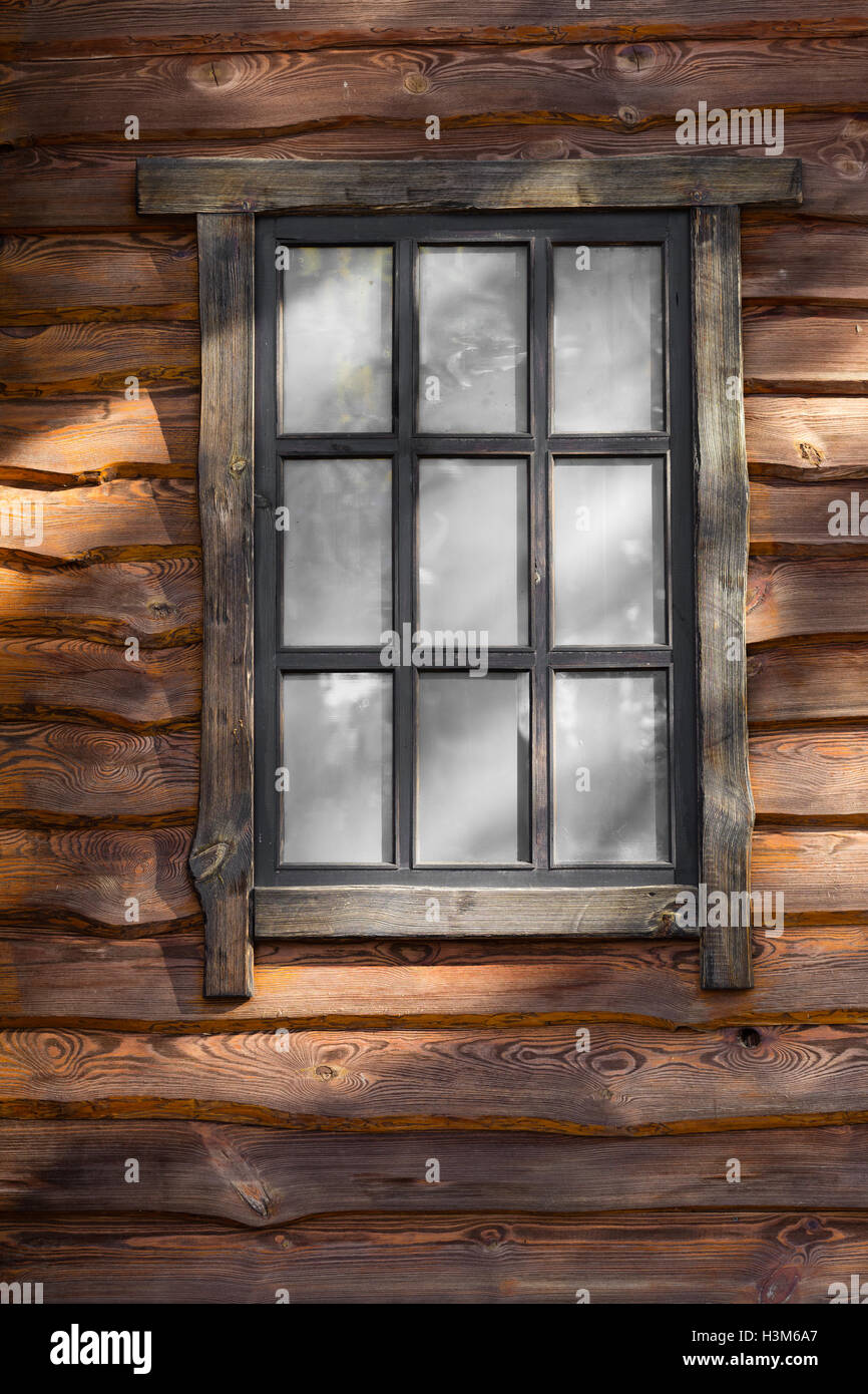 architectural element, window closeup in a wooden house Stock Photo - Alamy