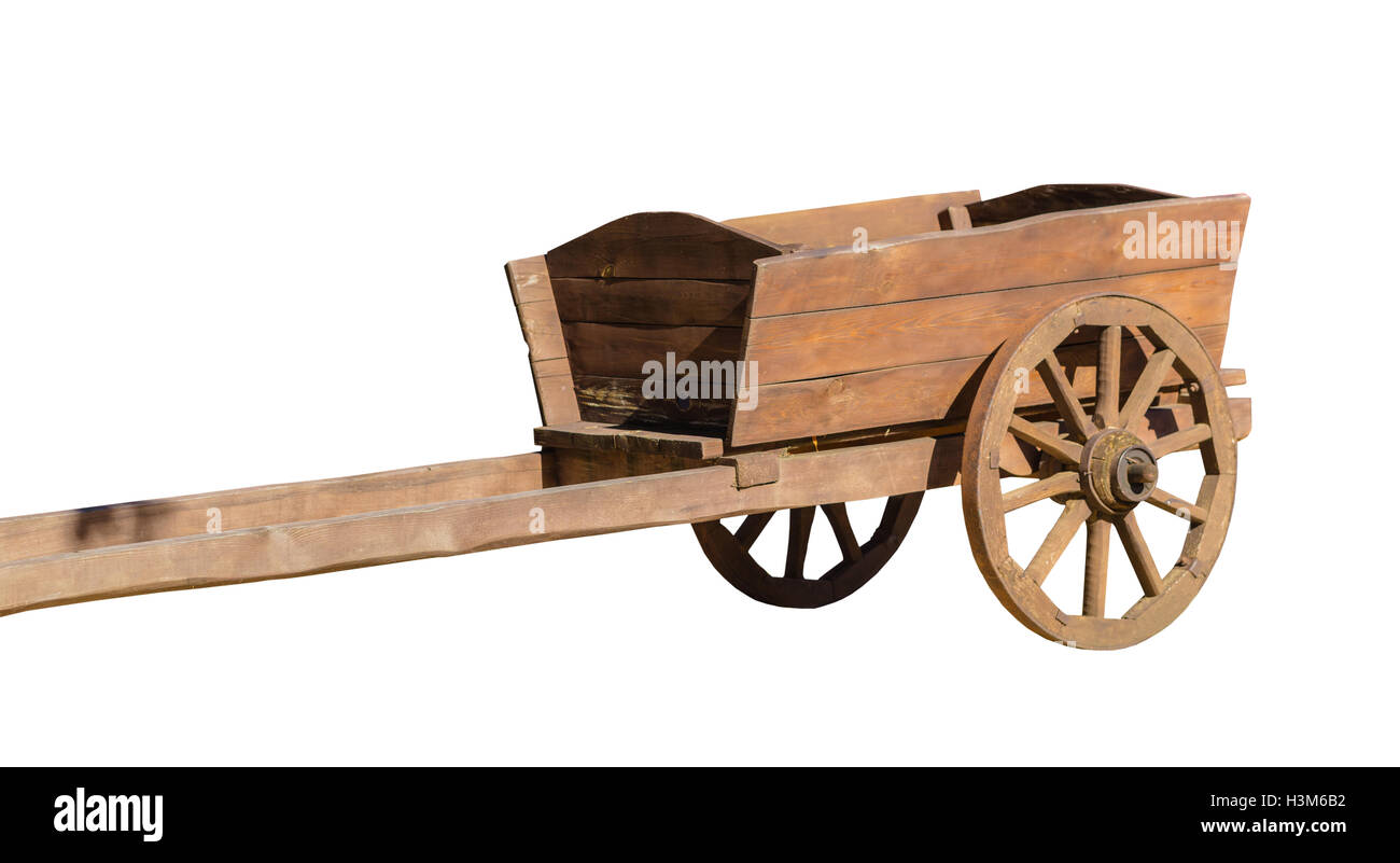 old wooden cart on a white background isolated Stock Photo - Alamy