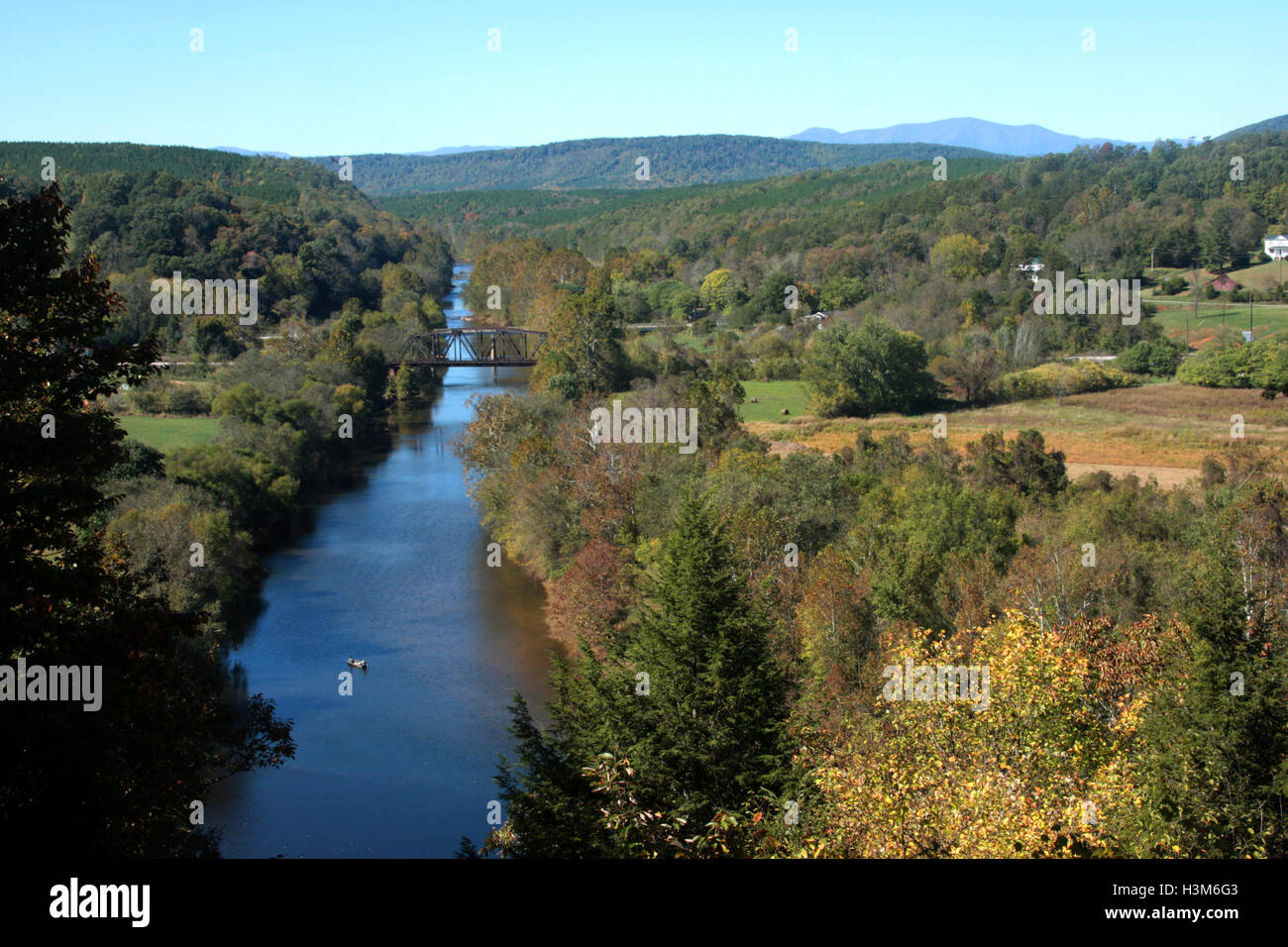 Autumn landscape in Nelson County, Virginia, USA. Tye River just west ...
