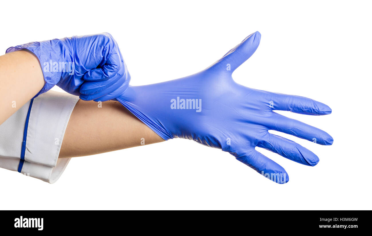 Hands in medical gloves isolated on white background Stock Photo - Alamy